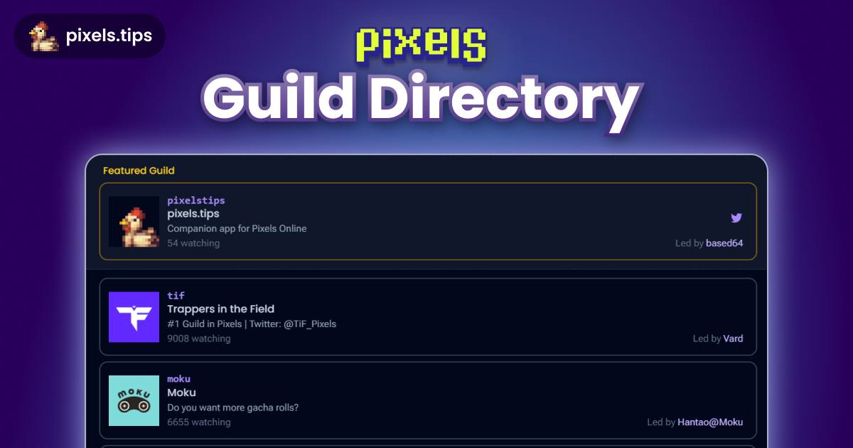 Pixels Guilds · pixels.tips