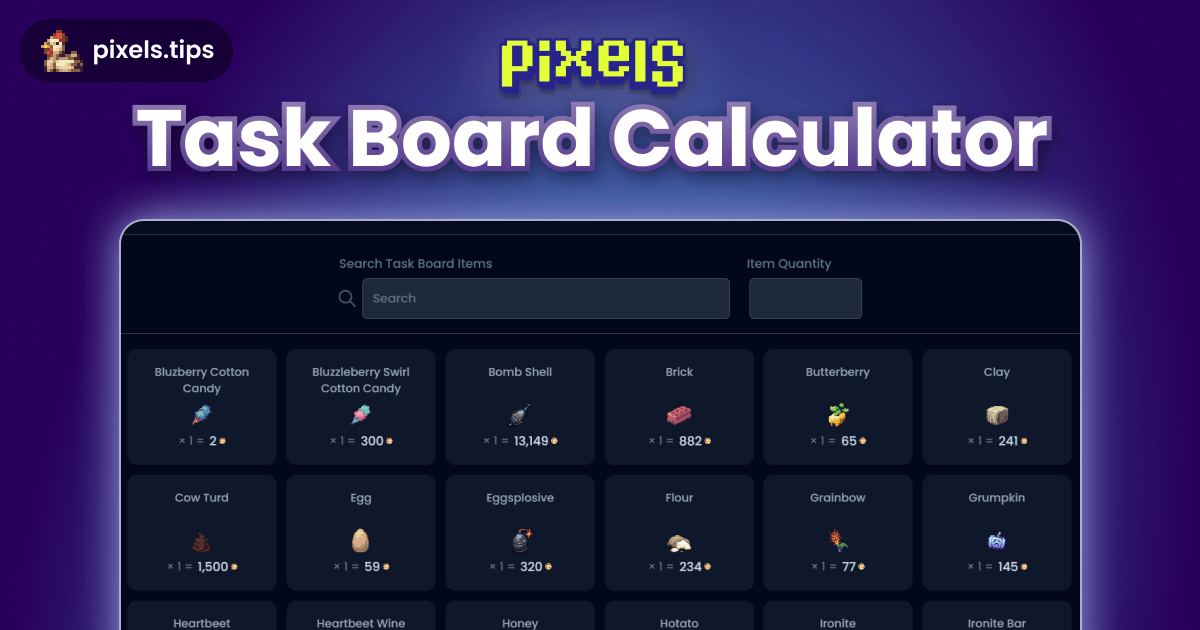 Pixels Task Board Calculator · pixels.tips